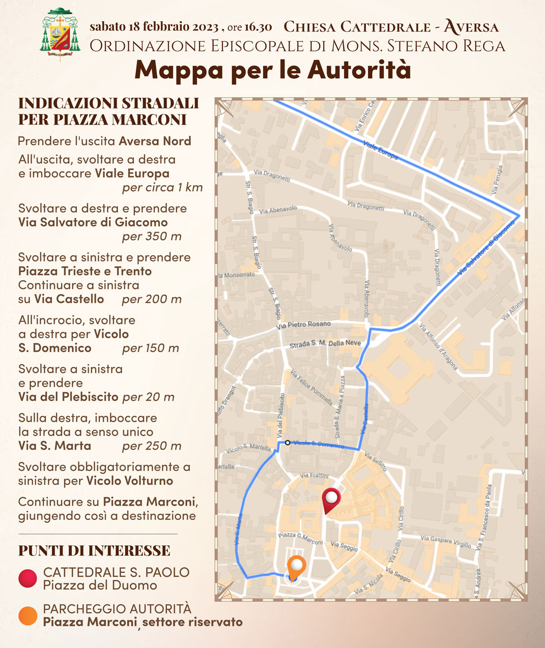 Ordinazione Episcopale Mons. Stefano Rega: Mappe con Indicazioni e Aree ...